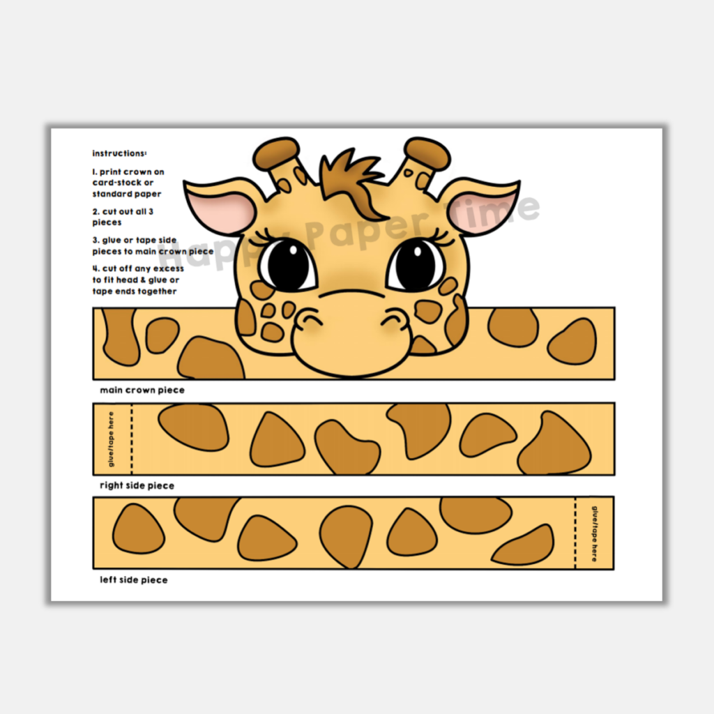 Giraffe Paper Crown Printable Africa Animal Costume Craft | Made By ...