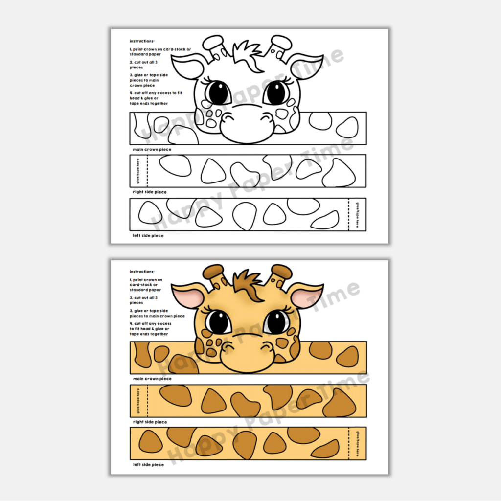 Giraffe Paper Crowns Printable Africa Animal Coloring Craft - Made By ...