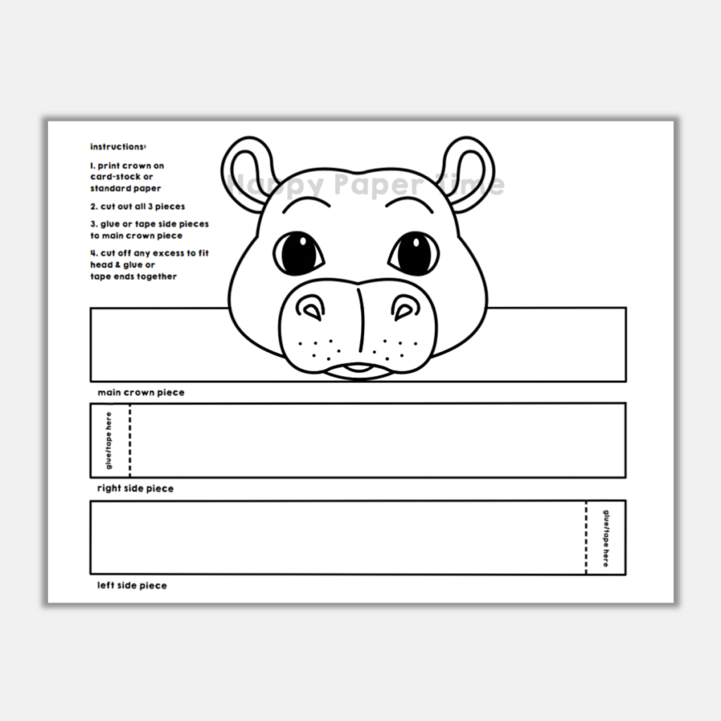 Hippo Paper Crown Printable Africa Animal Coloring Craft | Made By Teachers