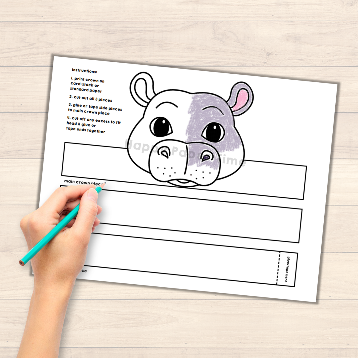 Hippo Paper Crown Printable Africa Animal Coloring Craft - Made By Teachers