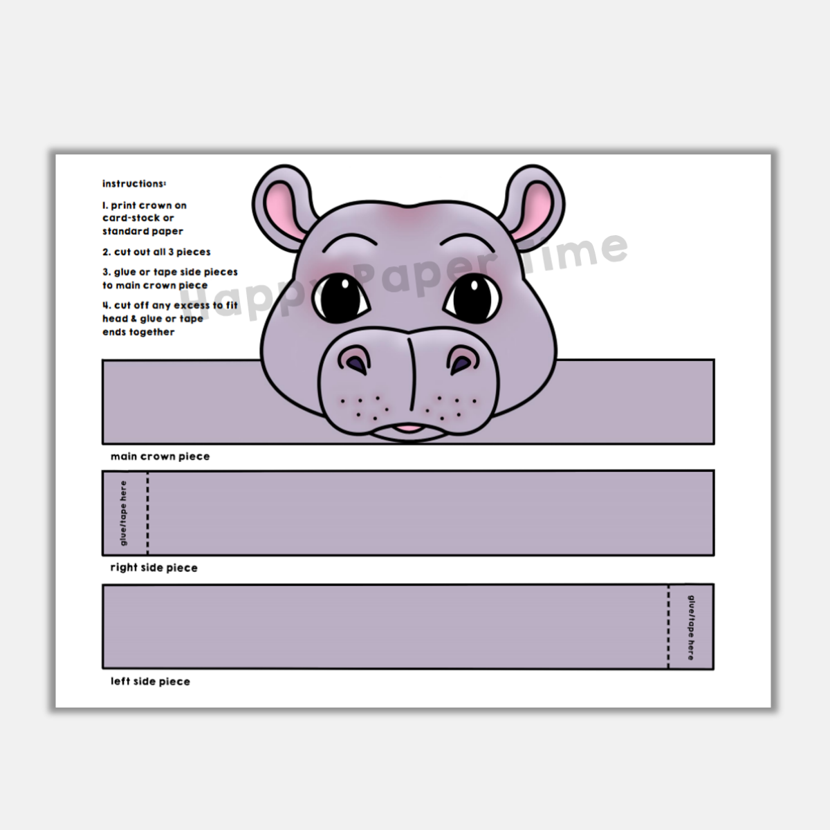 Hippo Paper Crown Printable Africa Animal Costume Craft | Made By Teachers