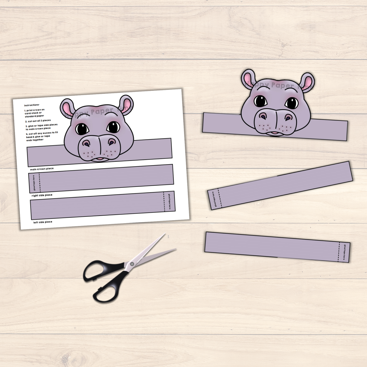 Hippo Paper Crown Printable Africa Animal Costume Craft | Made By Teachers