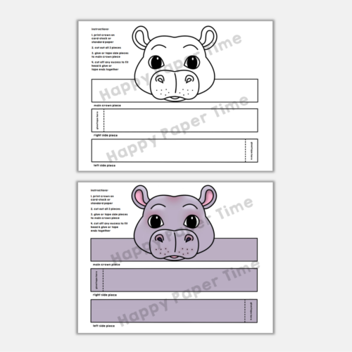 Hippo Paper Crowns Printable Africa Animal Coloring Craft | Made By ...