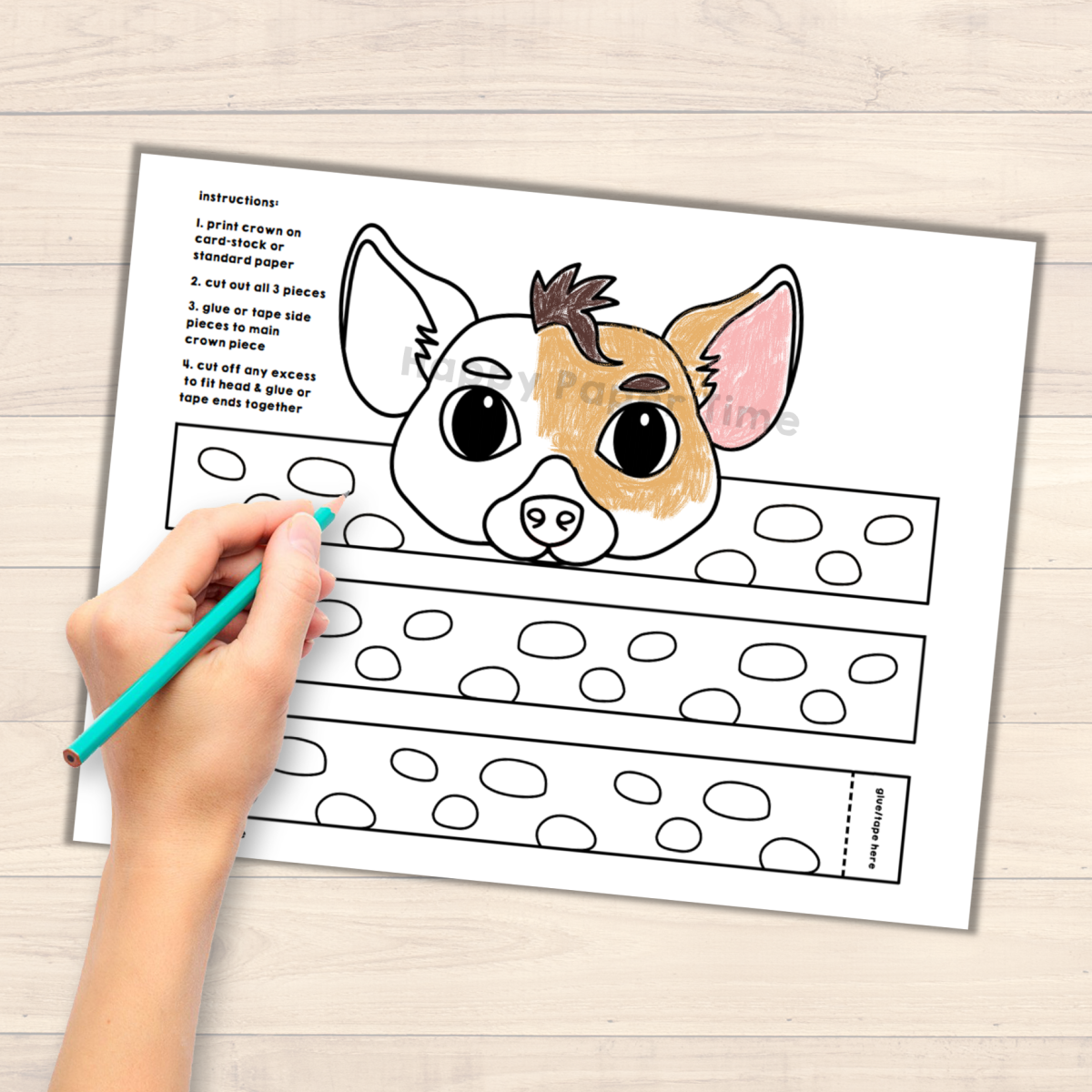Hyena Paper Crown Printable Africa Animal Coloring Craft | Made By Teachers
