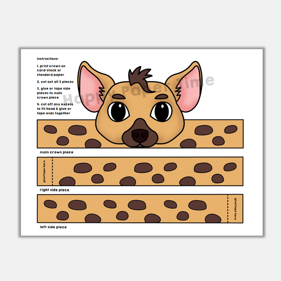 Hyena Paper Crown Printable Africa Animal Costume Craft - Made By Teachers