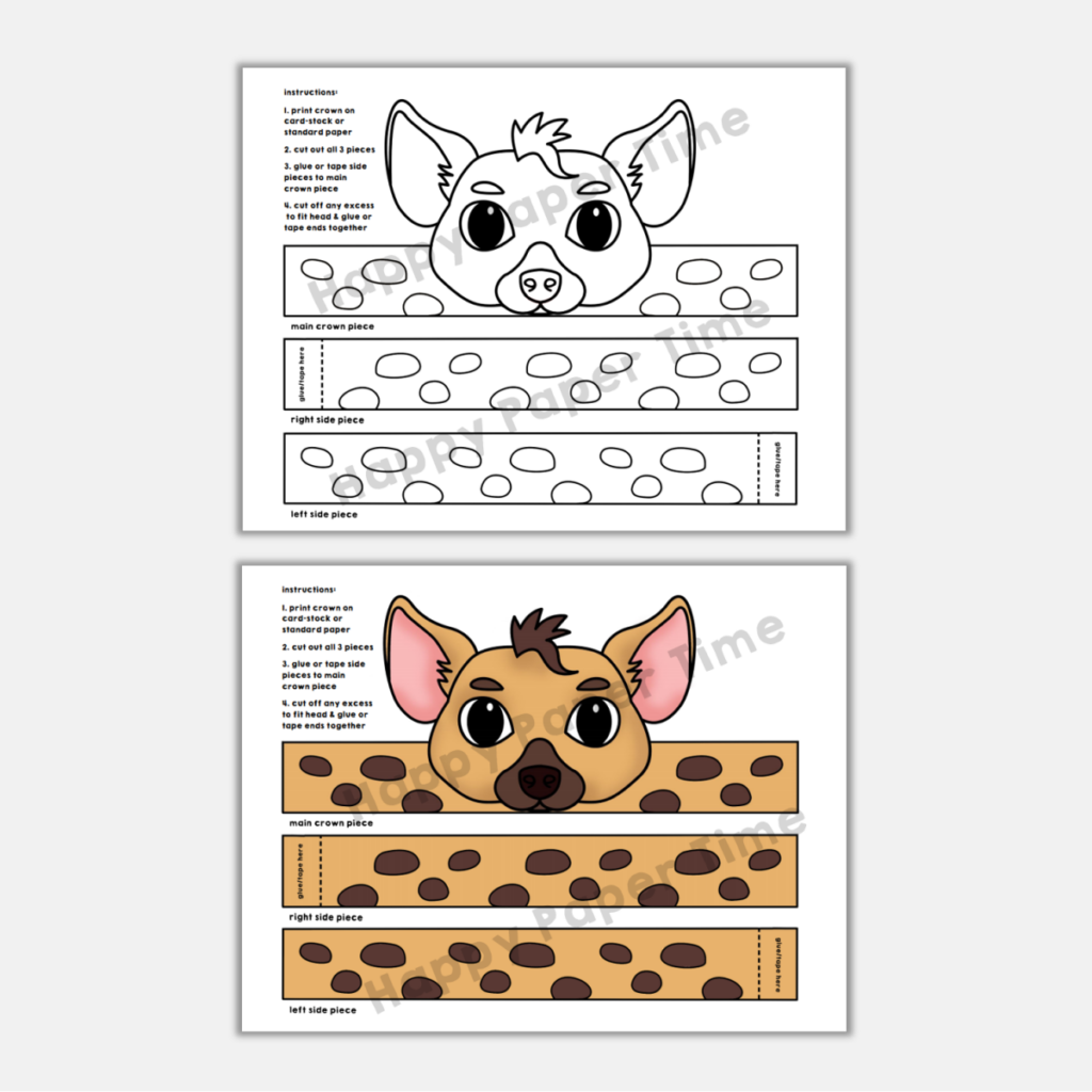 Hyena Paper Crowns Printable Africa Animal Coloring Craft - Made By ...