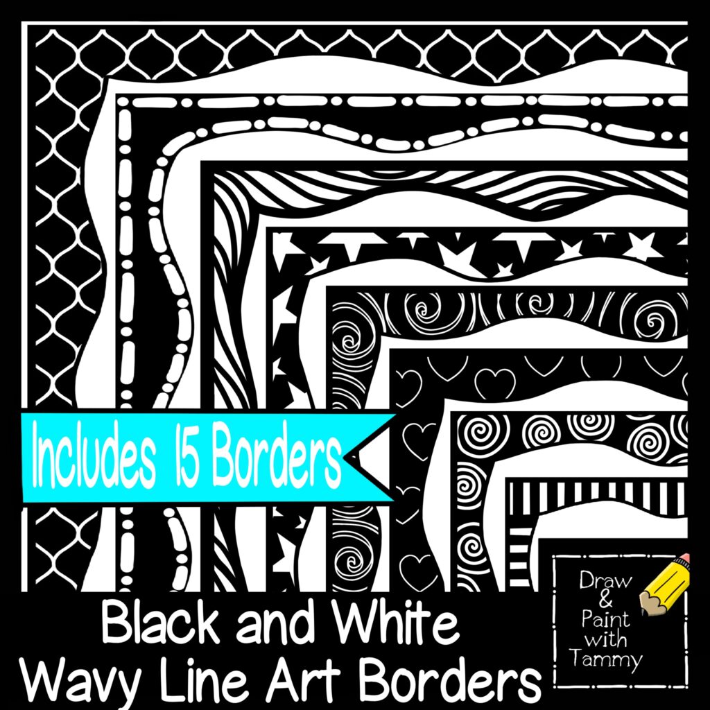 15 black and white wavy line art borders | Made By Teachers