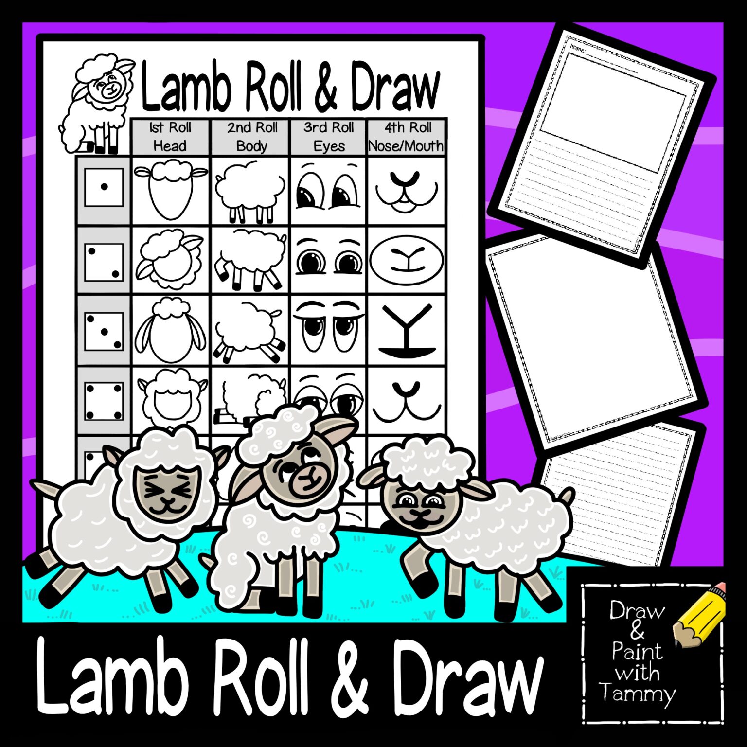 Lamb Roll and Draw Spring and Easter Printable Art Game Activity | Made ...