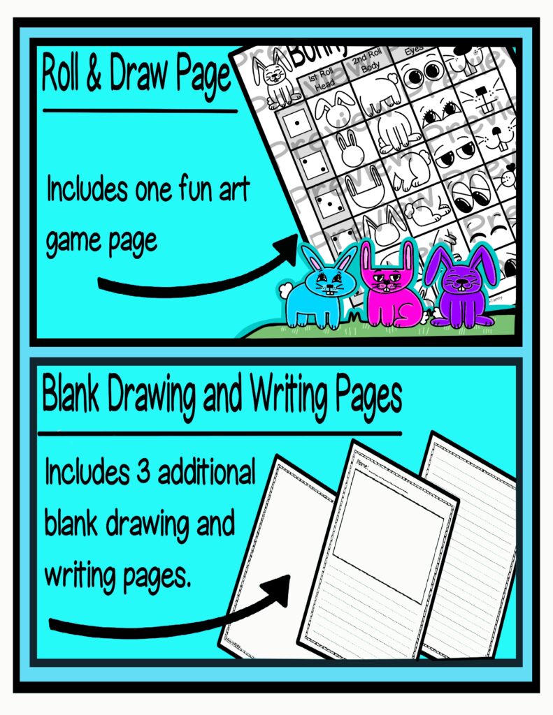 Bunny Roll and Draw Spring and Easter Printable Art Activity Game ...