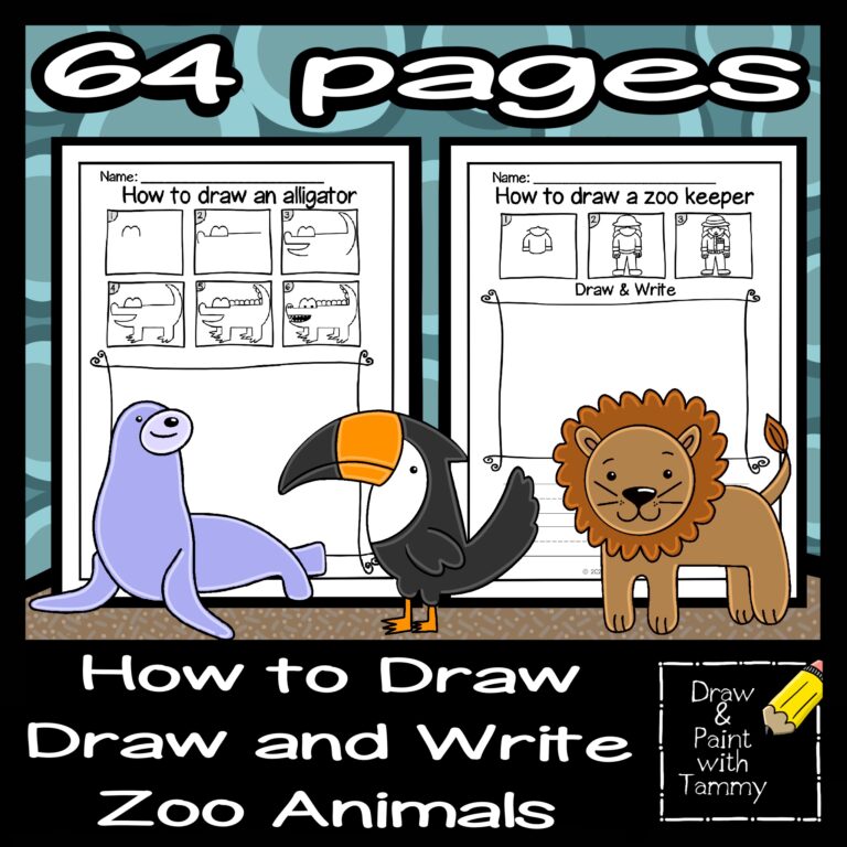 How to draw zoo animals with draw and write printable pages | Made By ...
