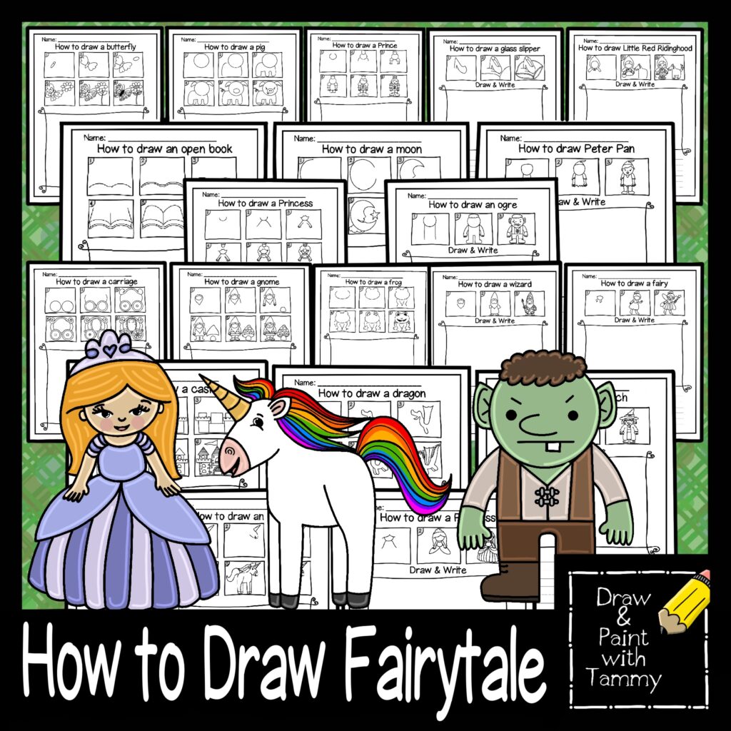 How to draw fairytale themed printable art activity with draw and write ...