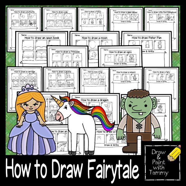 How to draw fairytale themed printable art activity with draw and write ...
