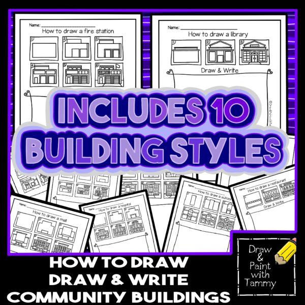 How to draw community buildings with draw and write printable pages ...
