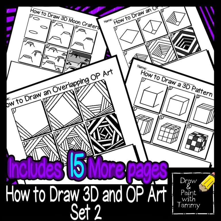 How to draw three dimensional op art printable pages Set 2 - Made By ...