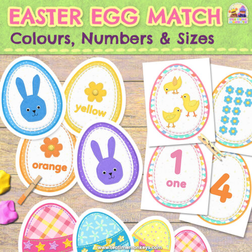 NUMBER MATCHING Easter Egg Cards: Colors, Counting and Sorting by Size ...