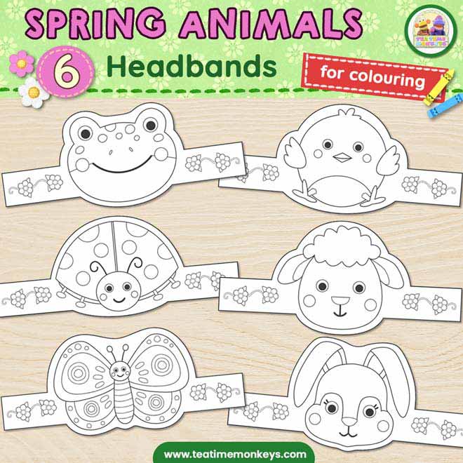 SPRING ANIMALS HEADBANDS For Coloring - Spring Craft - Made By Teachers