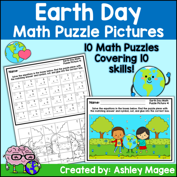 Earth Day Math Puzzle Pictures with Writing Activity: Addition ...