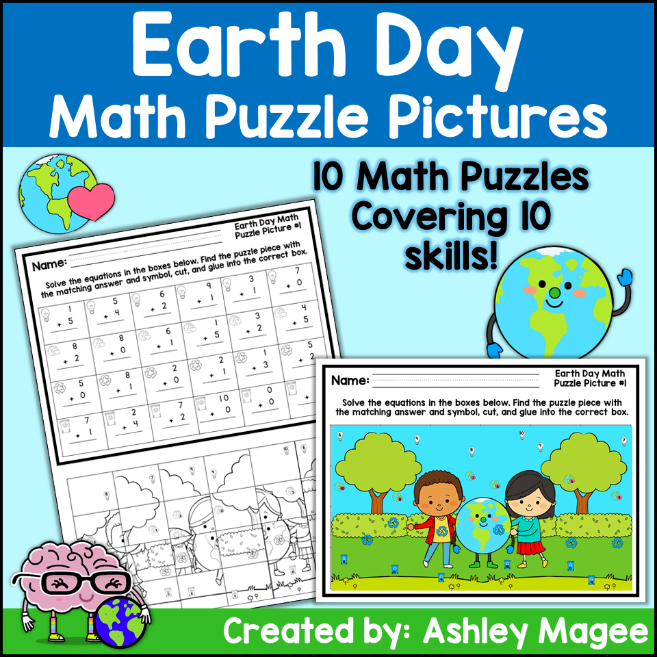 Earth Day Math Puzzle Pictures with Writing Activity: Addition ...