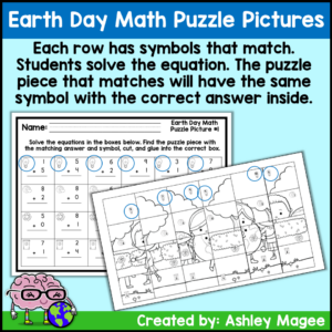 Earth Day Math Puzzle Pictures with Writing Activity: Addition ...