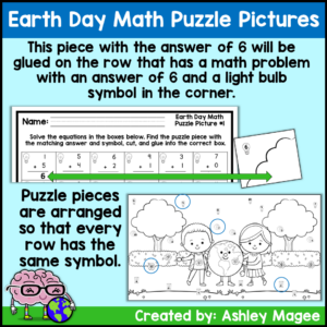 Earth Day Math Puzzle Pictures with Writing Activity: Addition ...