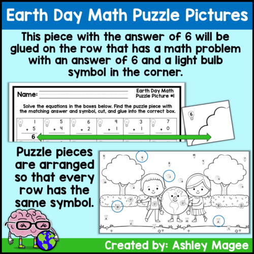 Earth Day Math Puzzle Pictures with Writing Activity: Addition ...