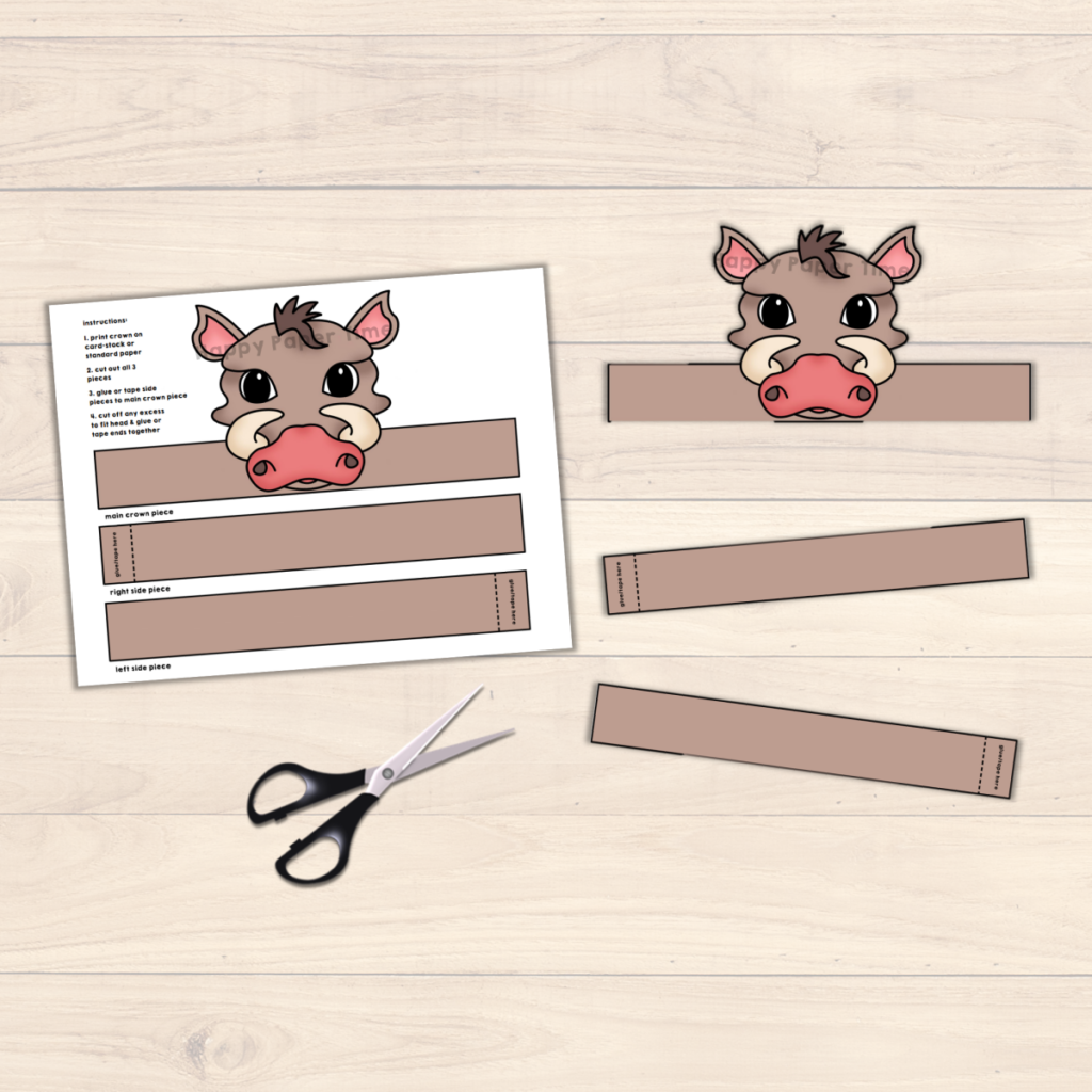 Warthog Paper Crowns Printable Africa Animal Coloring Craft | Made By ...
