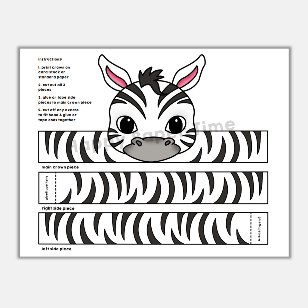 Zebra Paper Crown Printable Africa Animal Costume Craft | Made By Teachers