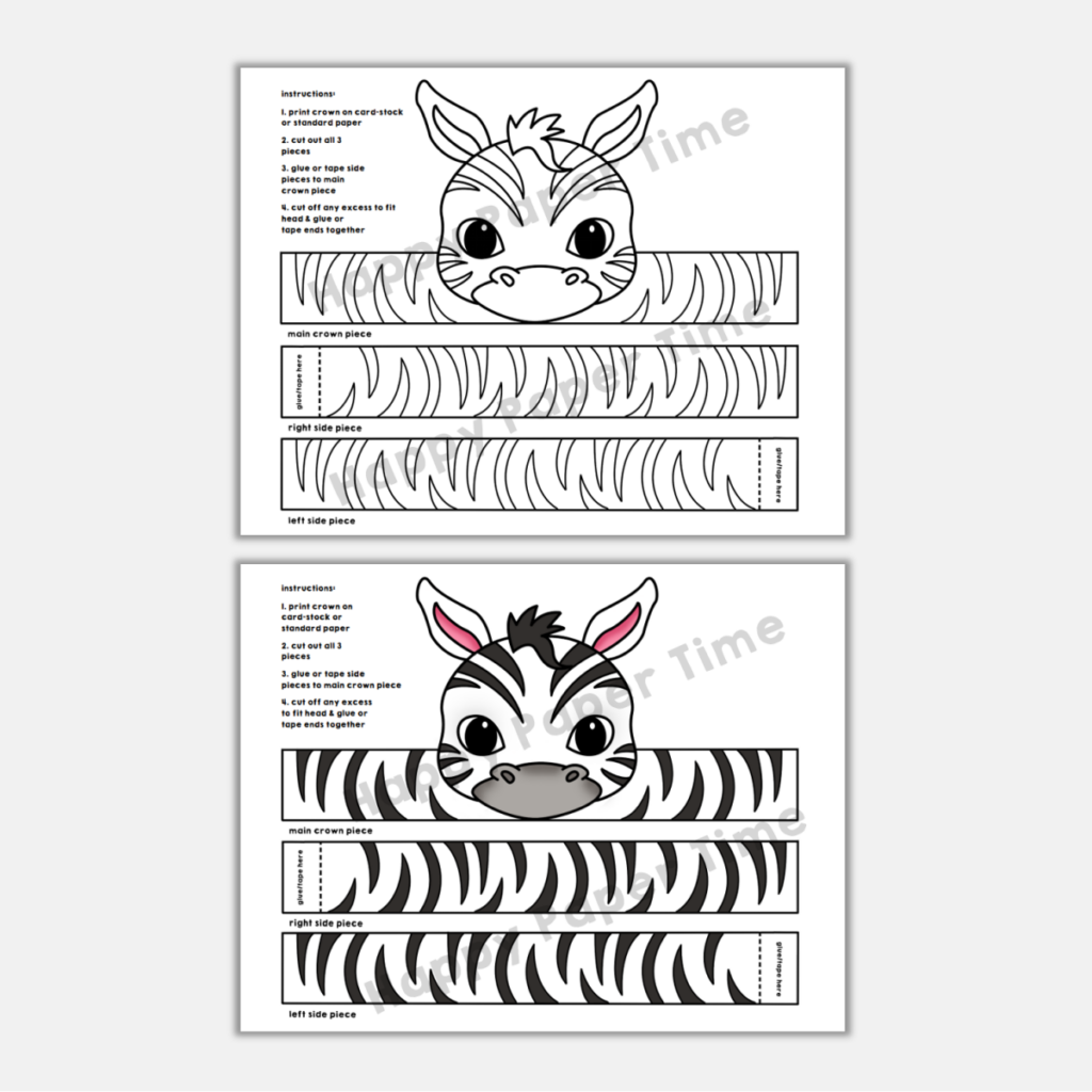 Zebra Paper Crowns Printable Africa Animal Coloring Craft | Made By ...