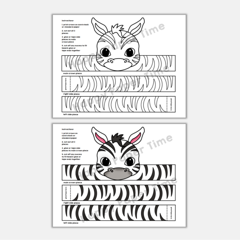 Zebra Paper Crowns Printable Africa Animal Coloring Craft - Made By ...
