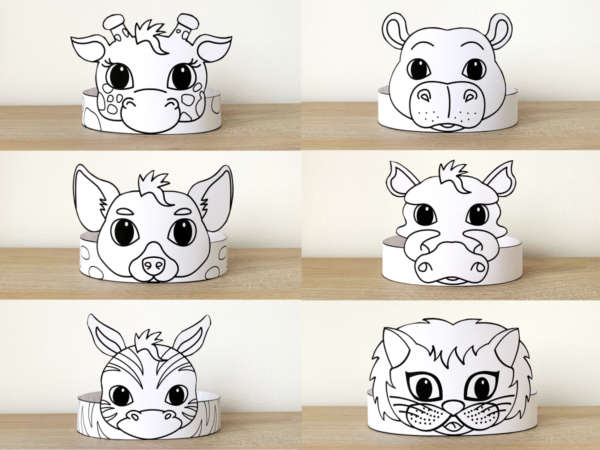 African Animals Paper Crowns Printable Coloring Craft Activity - Made ...