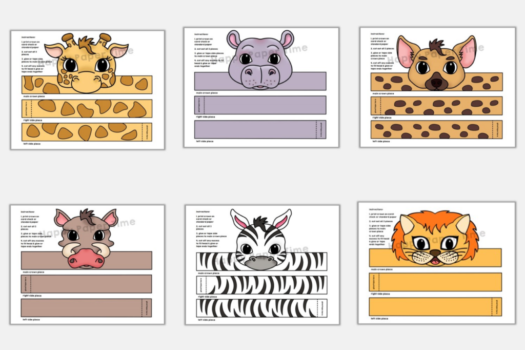 African Animals Paper Crowns Printable Costume Craft Activity - Made By ...