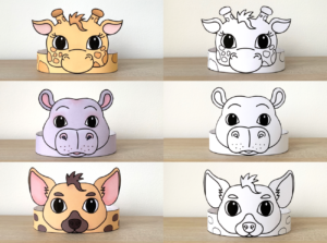 African Animals Paper Crowns Printable Coloring Craft Activity - Made ...