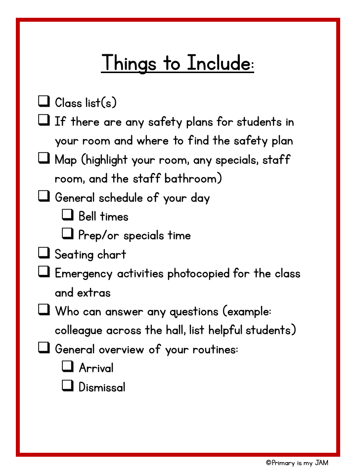 Emergency Sub Preparations | Made By Teachers