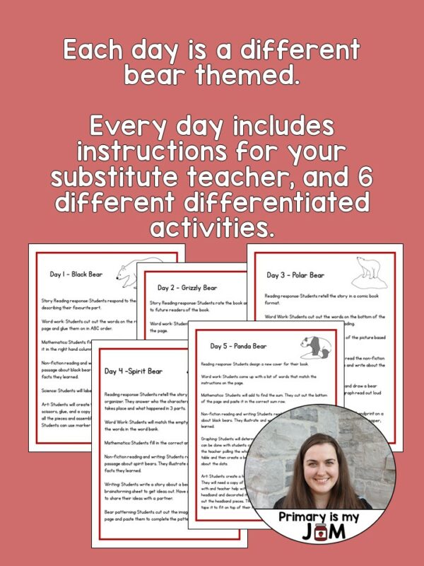 Emergency Sub Plans - Full Week Bear Themed | Made By Teachers