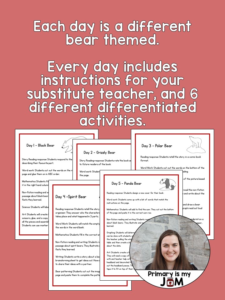 Emergency Sub Plans - Full Week Bear Themed | Made By Teachers