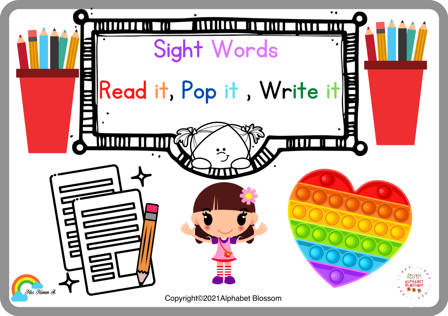Sight Words Worksheets--Kindergarten ( Read it, Pop it, Write it ...