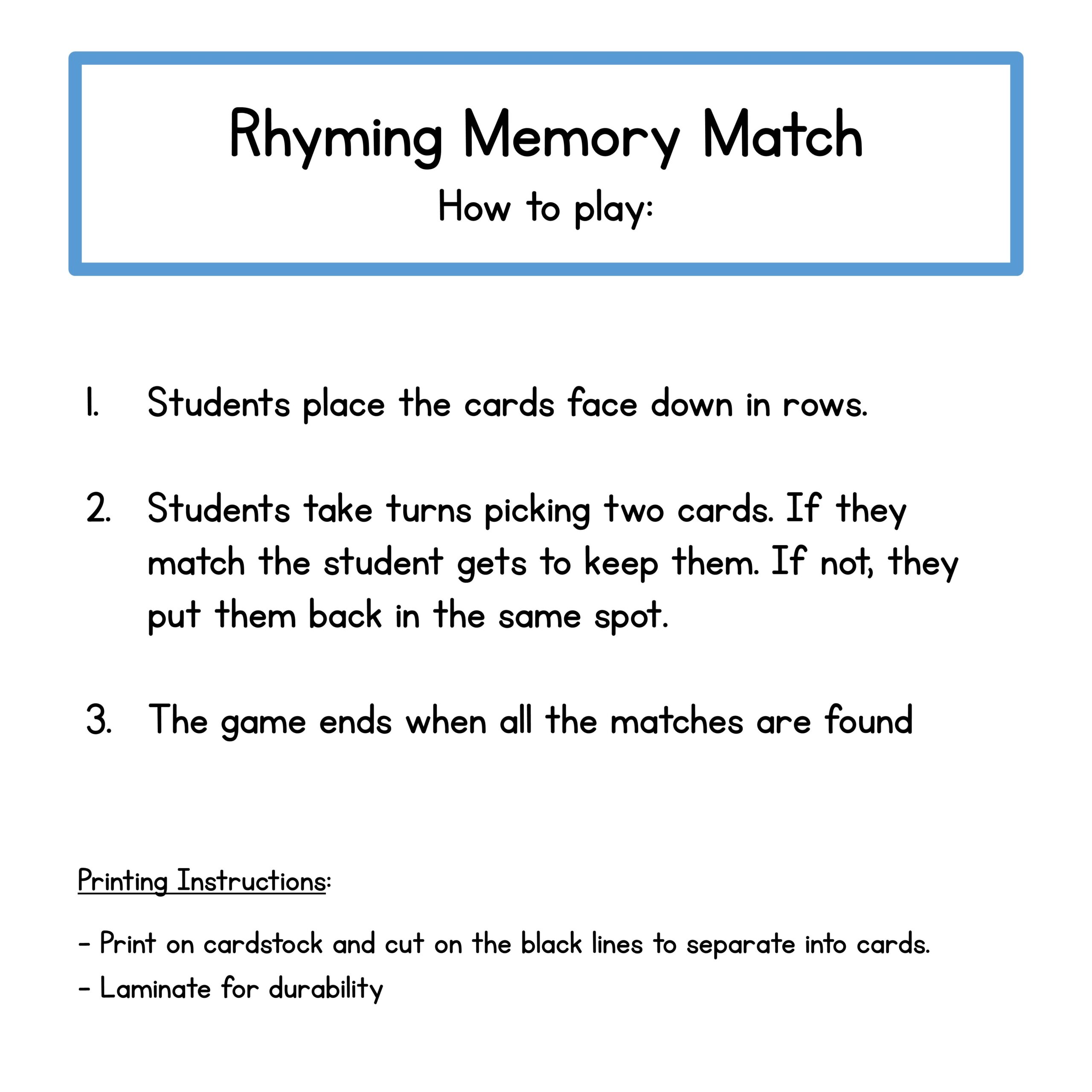 Rhyming Memory Game - CVC Ending Match | Made By Teachers