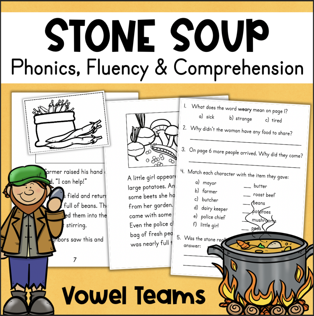 STONE SOUP Decodable Reader Worksheets Vowel Teams AI EA EE IE OA OI ...