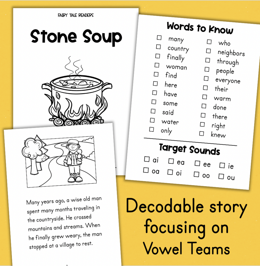 STONE SOUP Decodable Reader Worksheets Vowel Teams AI EA EE IE OA OI ...