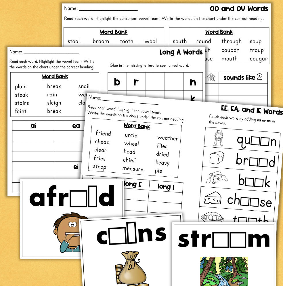 STONE SOUP Decodable Reader Worksheets Vowel Teams AI EA EE IE OA OI ...