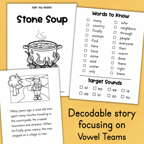 STONE SOUP Decodable Reader Worksheets Vowel Teams AI EA EE IE OA OI ...