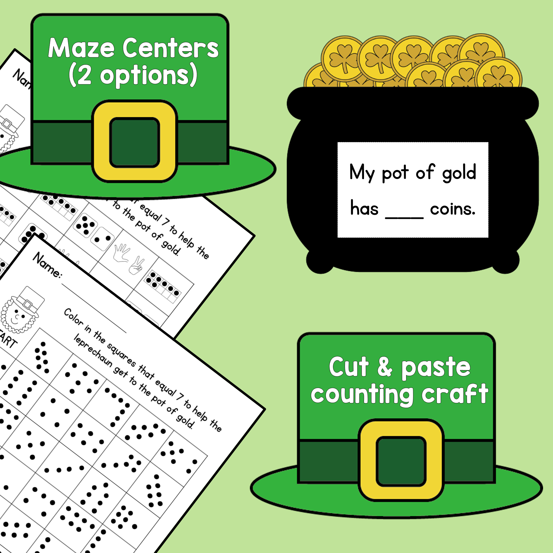 St. Patrick's Day Math Centers - Numbers to 10 | Made By Teachers