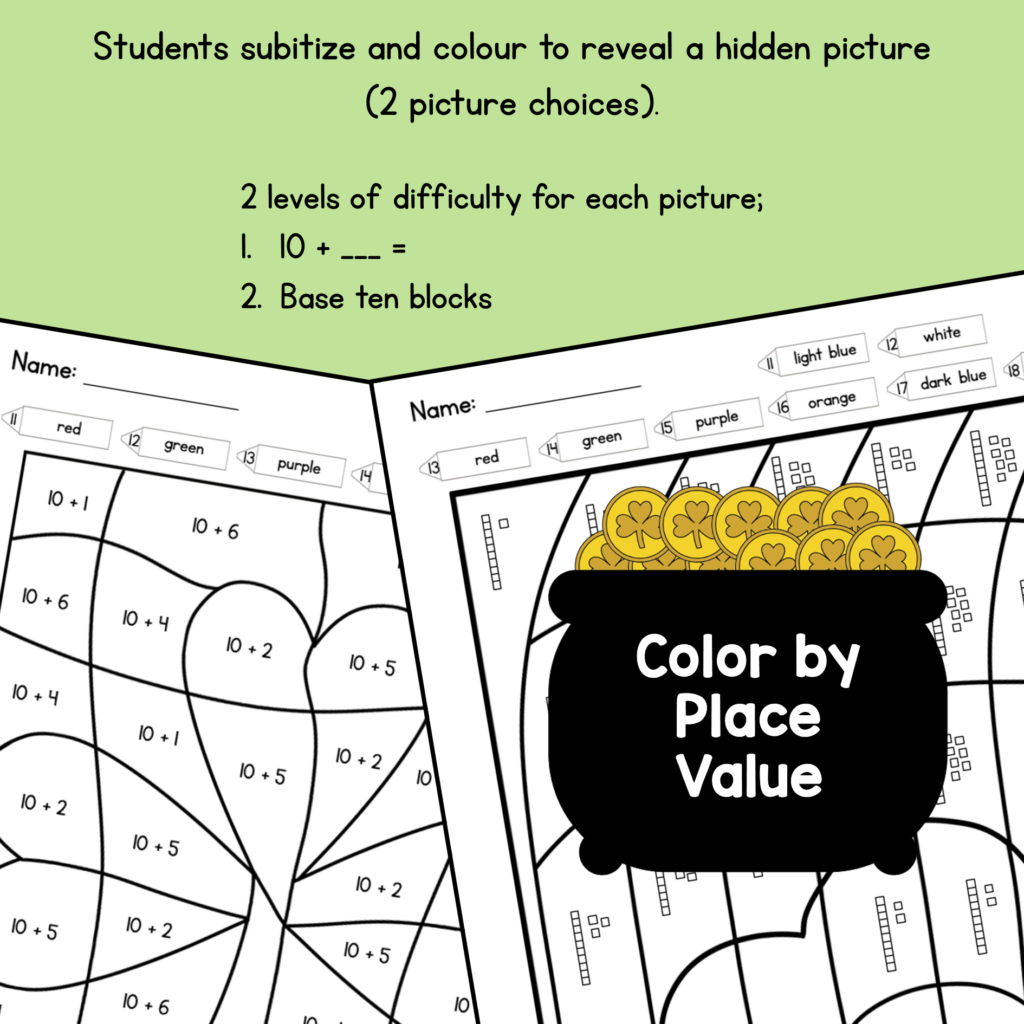 St. Patrick's Day Place Value Math Centers - Base Ten Teen Numbers ...