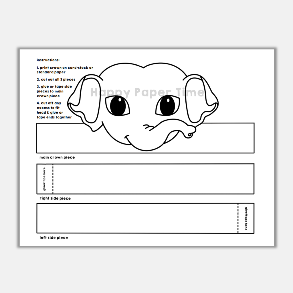 Asian Elephant Paper Crown Printable Animal Coloring Craft - Made By ...
