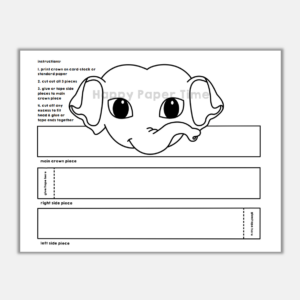 Asian Elephant Paper Crown Printable Animal Coloring Craft - Made By ...