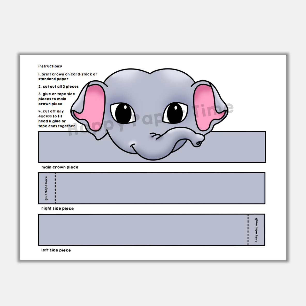 Asian Elephant Paper Crown Printable Animal Costume Craft | Made By ...