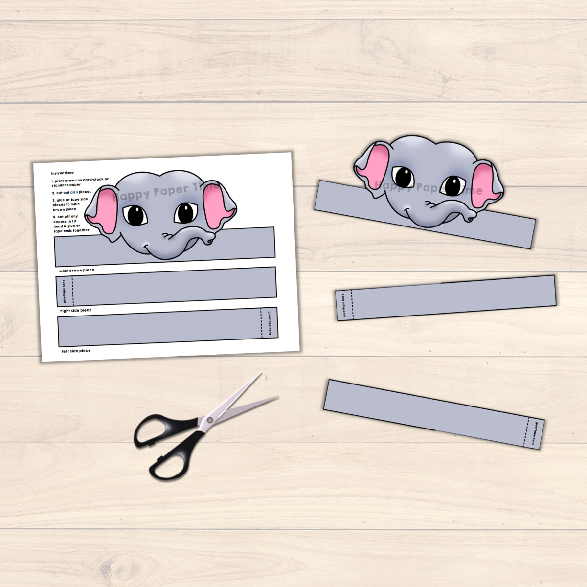 Asian Elephant Paper Crown Printable Animal Costume Craft | Made By ...