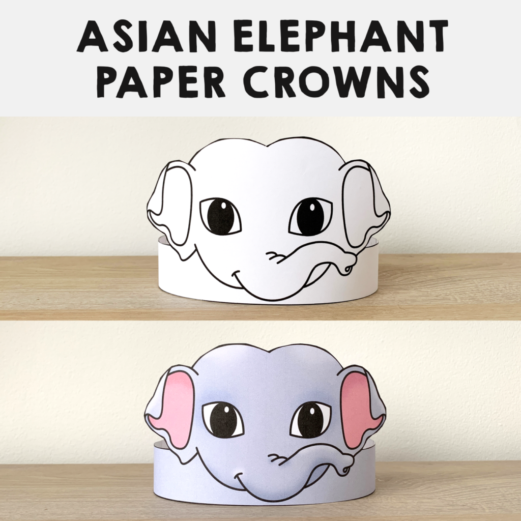 Asian Elephant Paper Crowns Printable Animal Coloring Craft | Made By ...