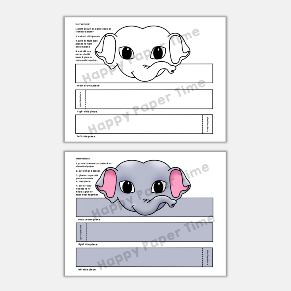 Asian Elephant Paper Crowns Printable Animal Coloring Craft | Made By ...
