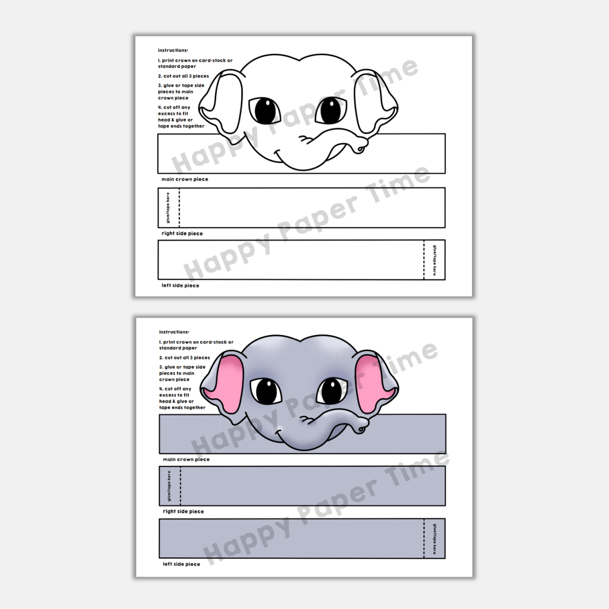 Asian Elephant Paper Crowns Printable Animal Coloring Craft | Made By ...